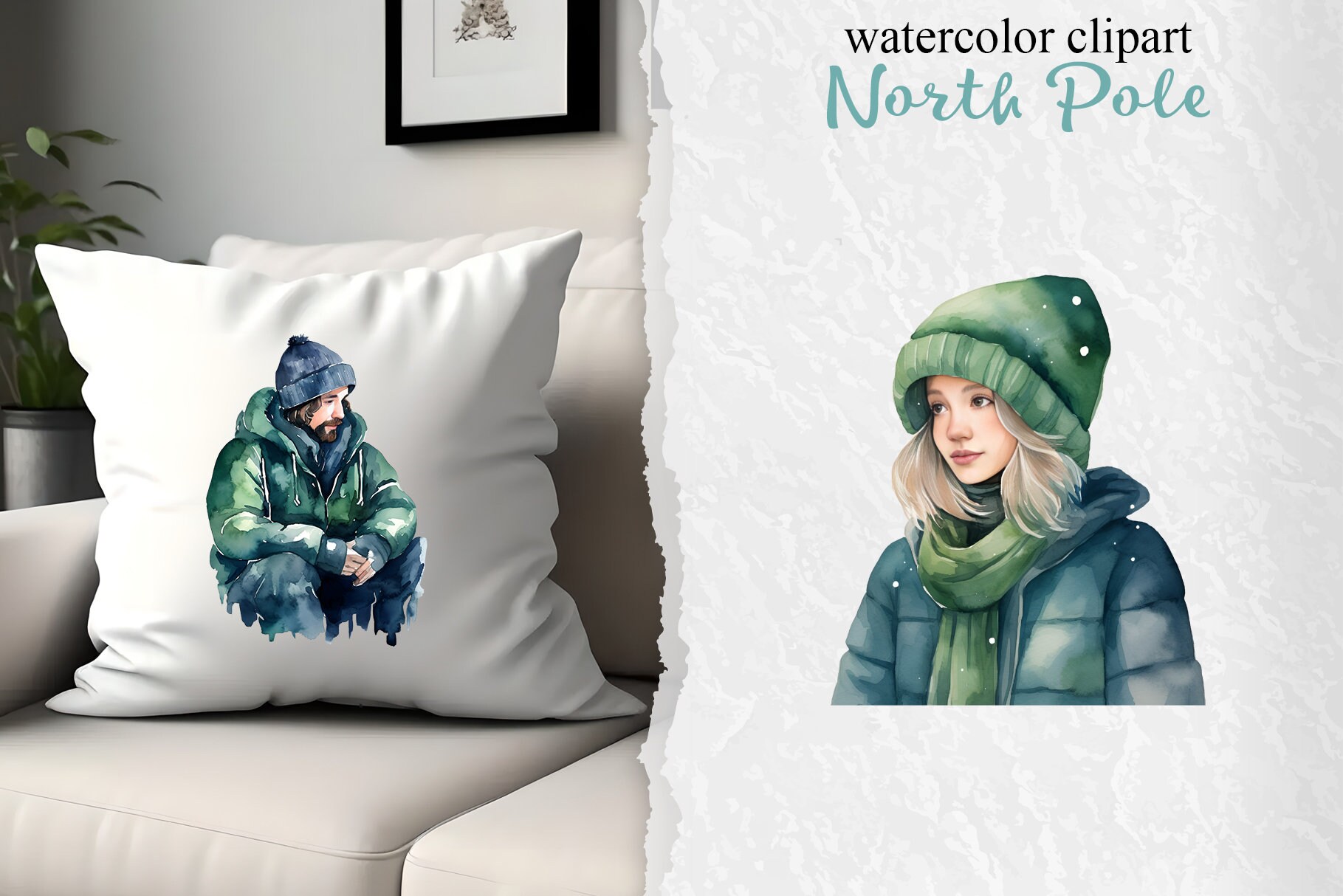 North Pole Watercolor Clipart, Winter Wonderland, Arctic Animals ...