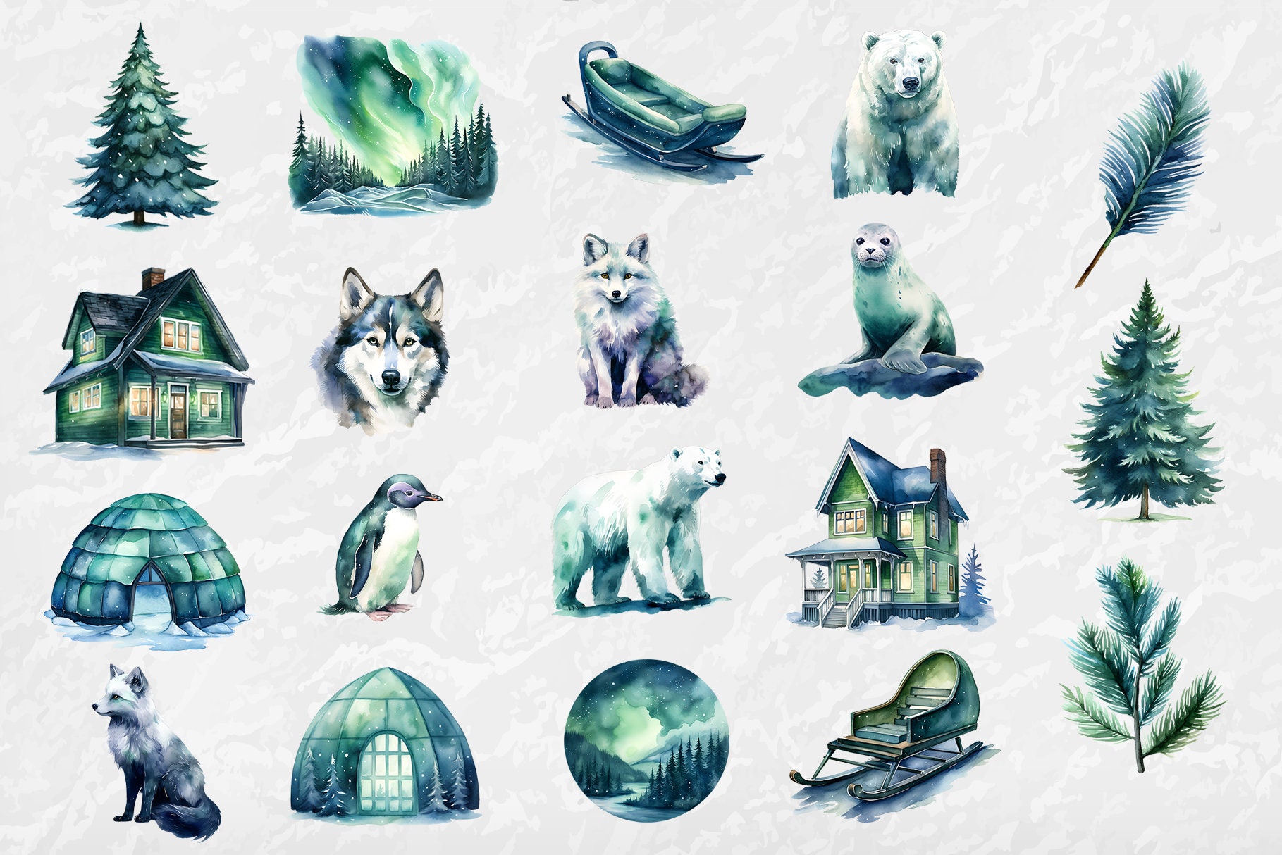 North Pole Watercolor Clipart, Winter Wonderland, Arctic Animals ...