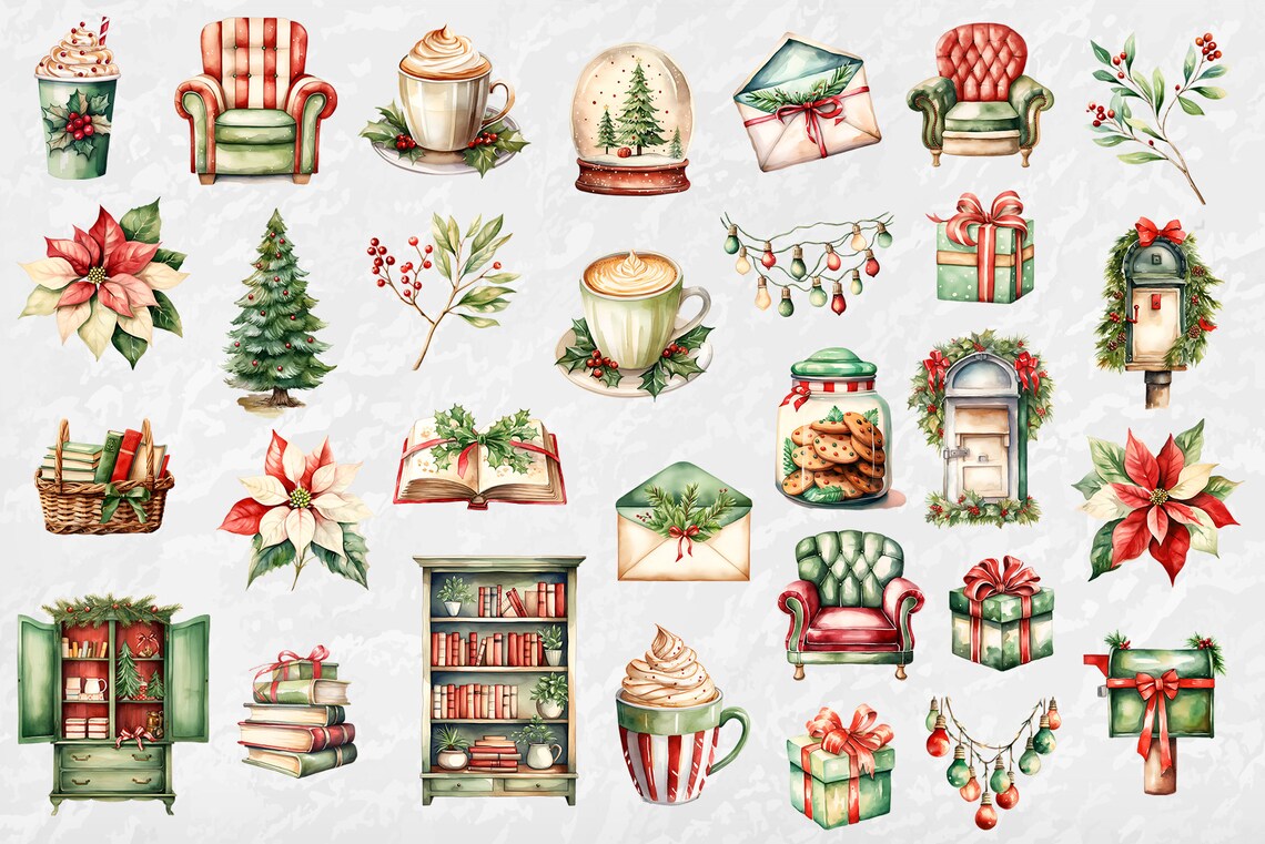 Christmas With Books Watercolor Clipart, Stack of Books, Reading ...