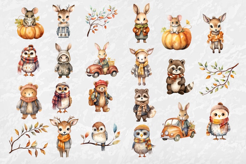 Autumn Animals Watercolor Clipart, Cute Baby Animals, Watercolor ...