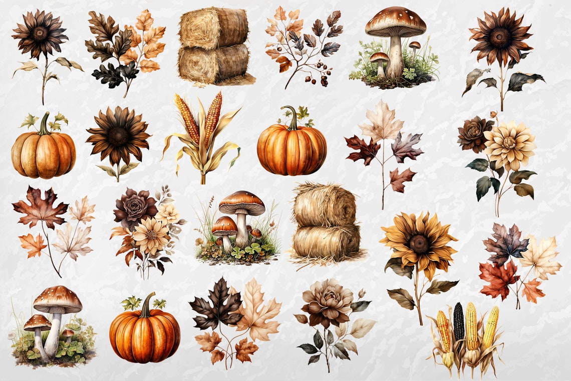 Cozy Autumn Watercolor Clipart, Falling Leaves, Thanksgiving, Halloween ...