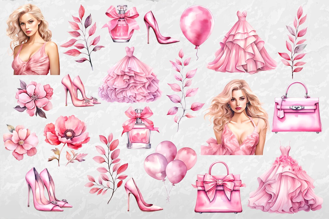 Pink Doll Watercolor Clipart, Pink Girly PNG Clipart - Etsy