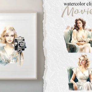 Cinema Watercolor Clipart, Movie, Film, Popcorn, Theater, Hollywood ...