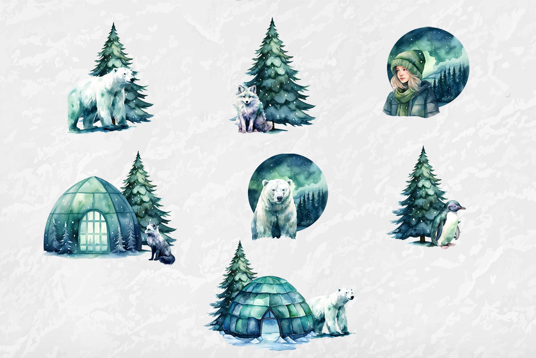 North Pole Watercolor Clipart, Winter Wonderland, Arctic Animals ...