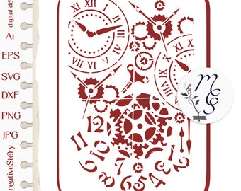 Stencil Steampunk Svg, Stencil Clock, Files for Cricut, Silhouette ...