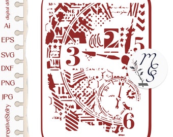 Stencil Steampunk Svg, Stencil Clock, Files for Cricut, Silhouette ...