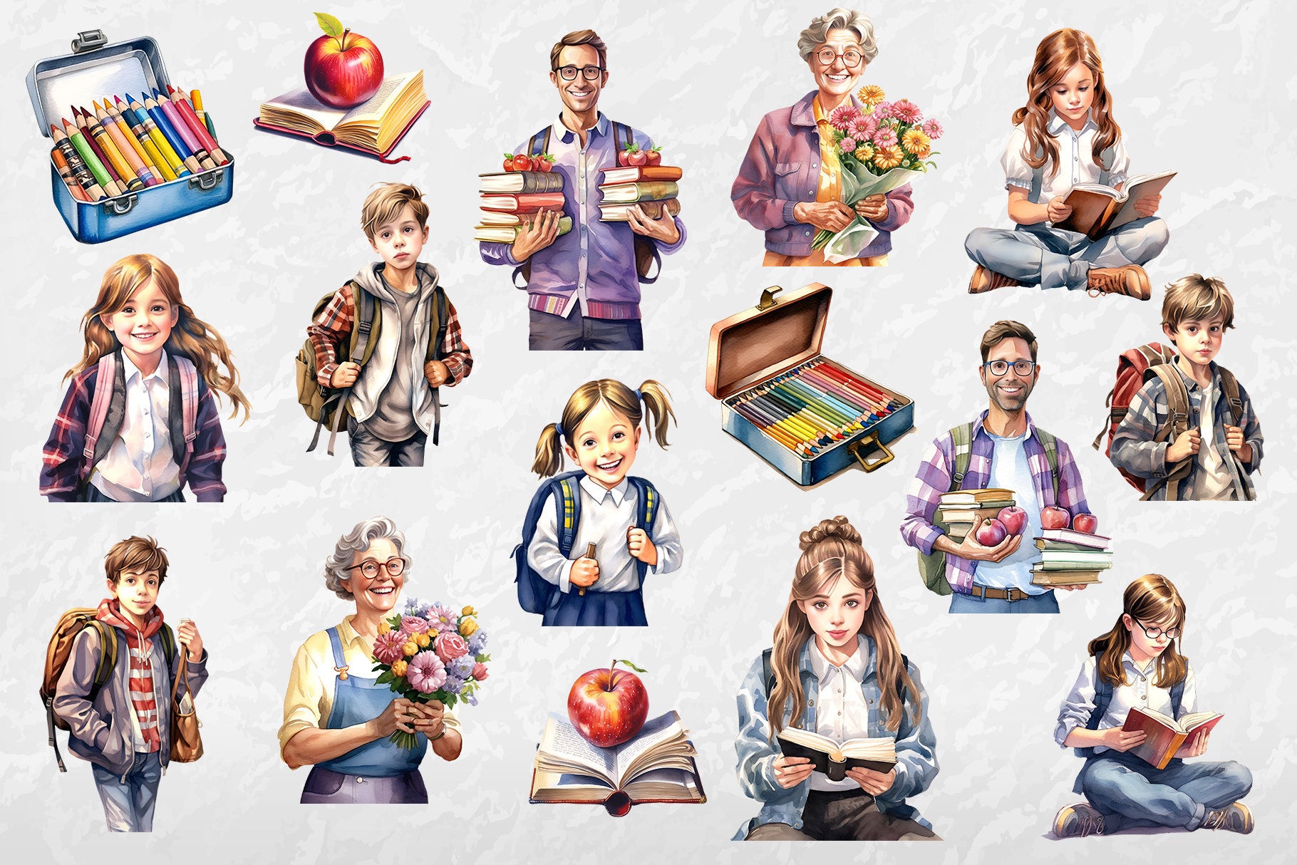 School Watercolor Clipart Set, Autumn Illustration, Student, Education ...