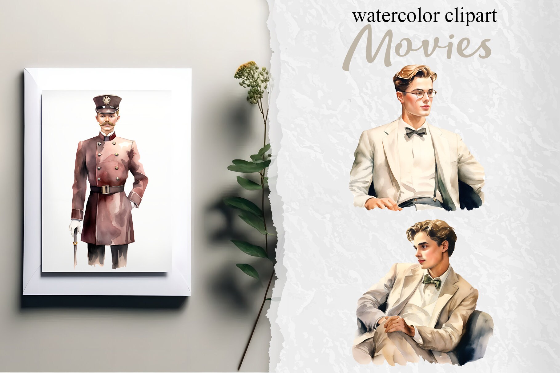 Cinema Watercolor Clipart, Movie, Film, Popcorn, Theater, Hollywood ...