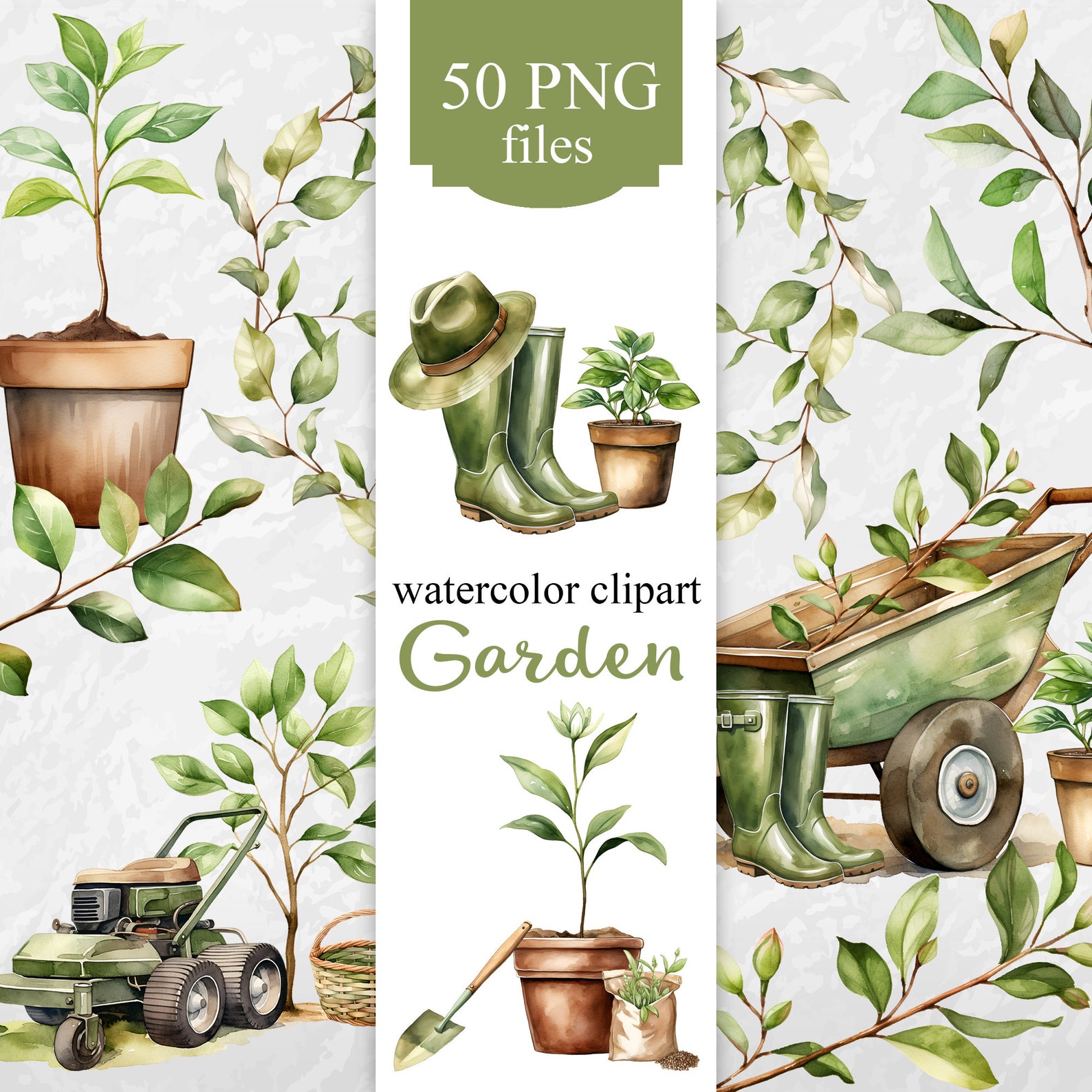 Garden Watercolor Clipart, Gardening, Herb Garden, Potted Plants - Etsy
