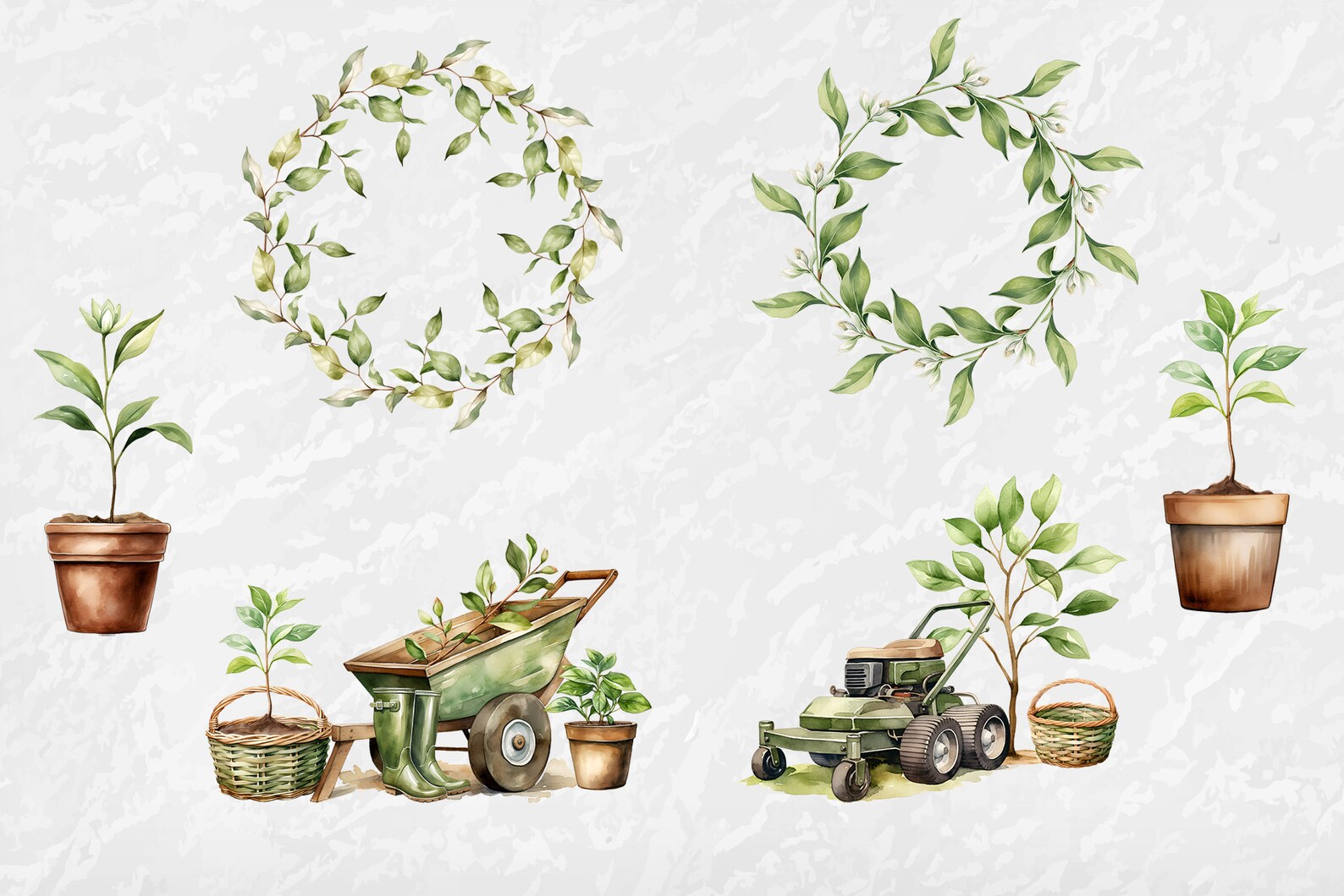 Garden Watercolor Clipart, Gardening, Herb Garden, Potted Plants - Etsy