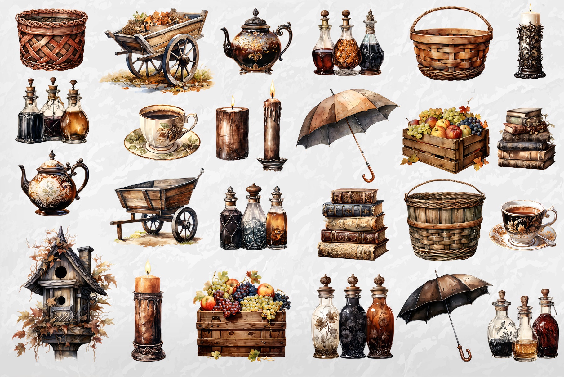 Cozy Autumn Watercolor Clipart, Falling Leaves, Thanksgiving, Halloween ...