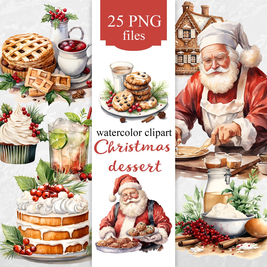 Christmas Dessert Watercolor Clipart, Christmas Sweets Clipart ...