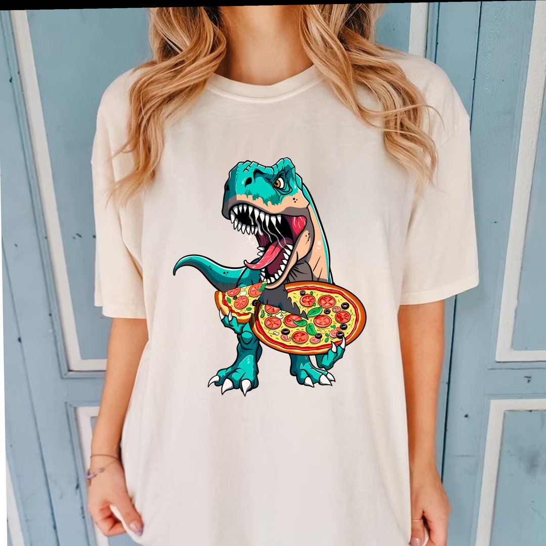 Pizzasaurus Rex Eating Pizza Dinosaur Men Boys Kids Long Sleeve T ...