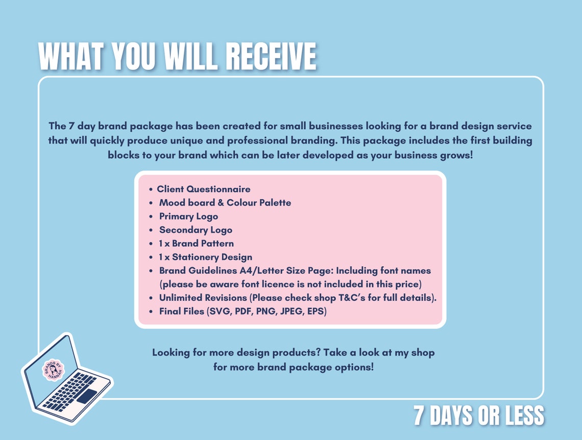 7 Day Brand Package, Small Business Brand Design Kit, Custom Logo ...