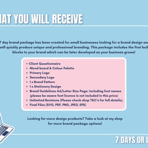 7 Day Brand Package, Small Business Brand Design Kit, Custom Logo ...