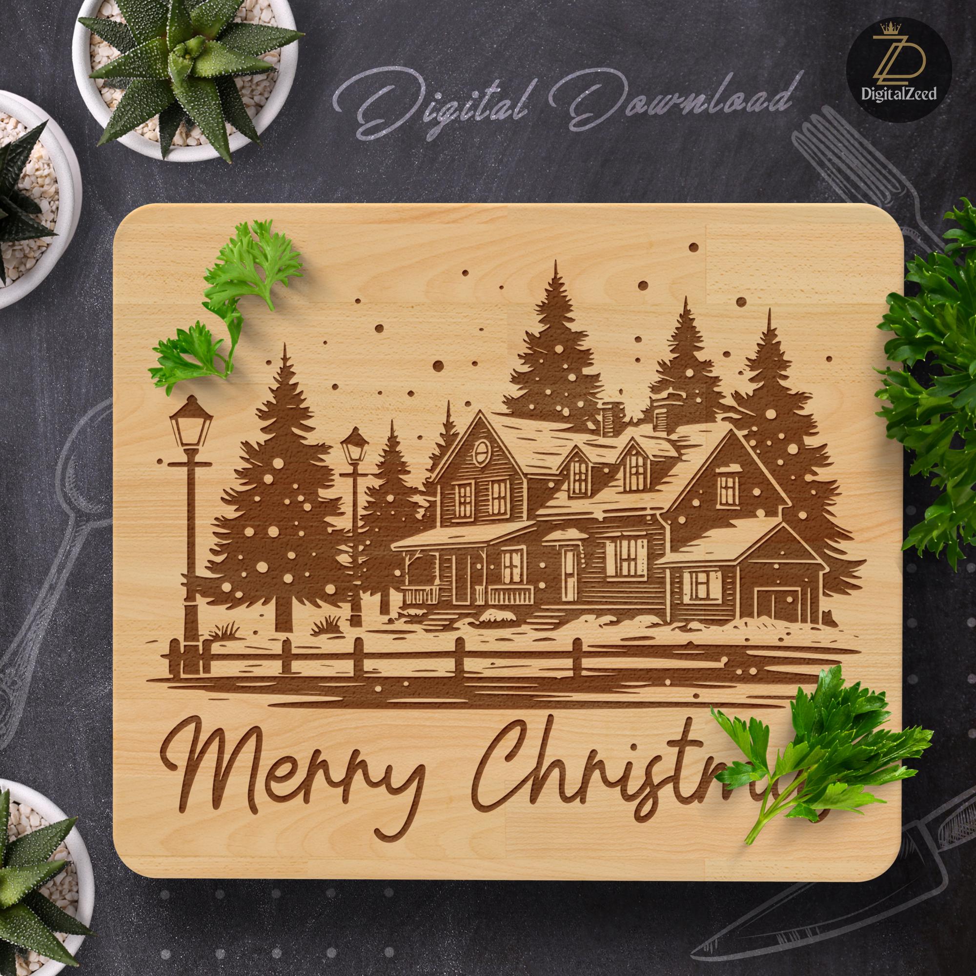 Christmas Village Charcuterie Board SVG Laser File: Engraved Cutting ...