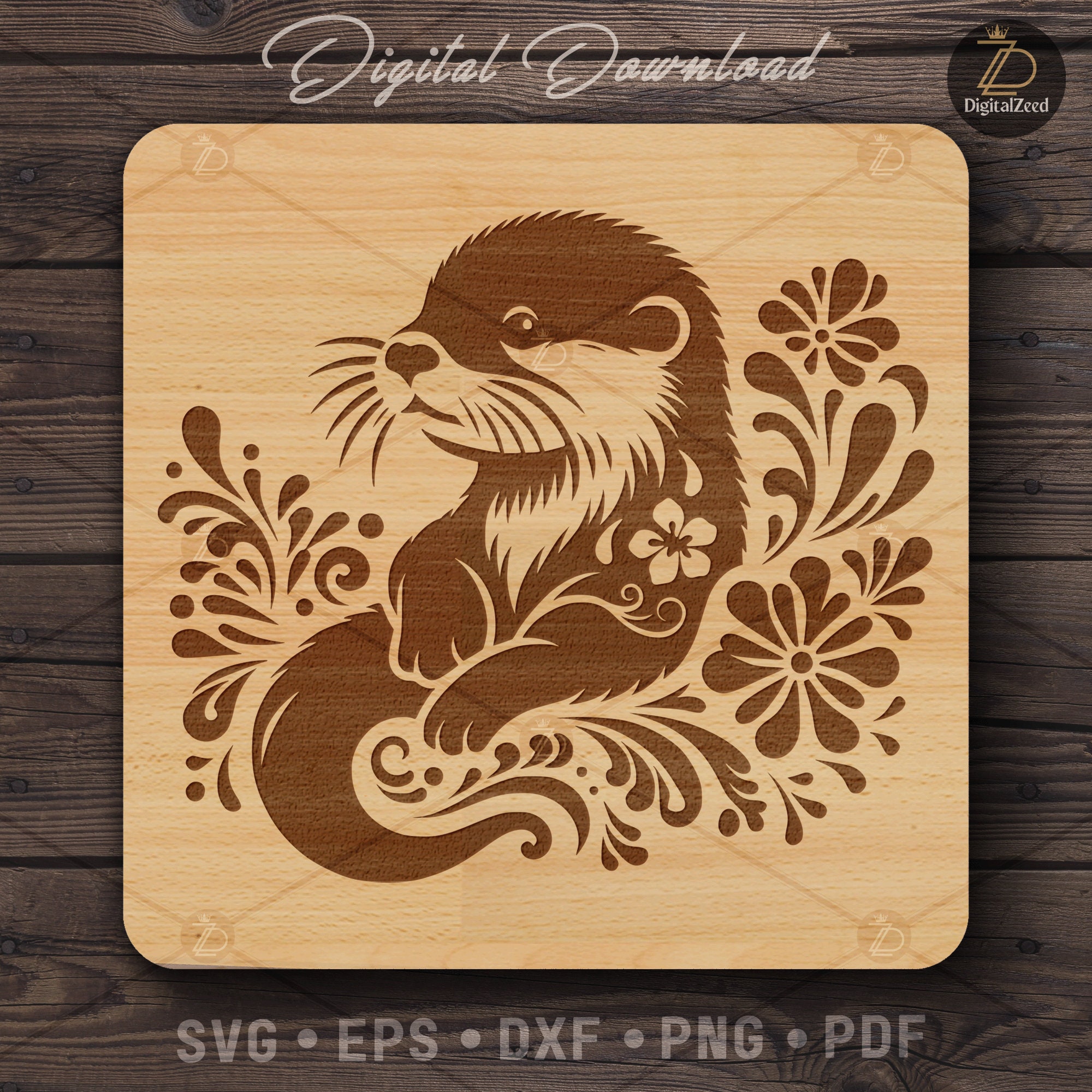 Baby Otter Floral SVG, Laser Engraving Cut Files, Otter Charcuterie ...