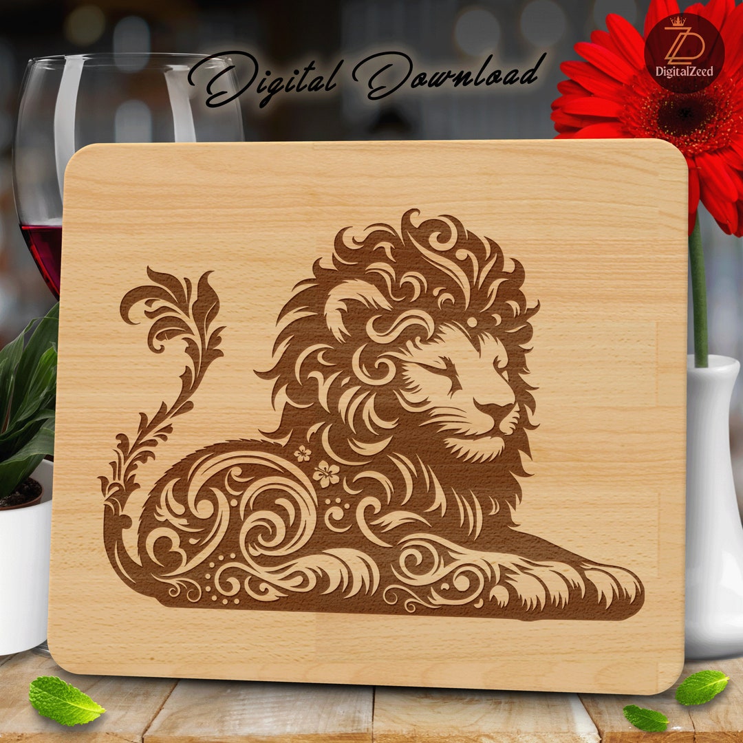 Lion Floral SVG, Laser Engraving Cut Files, Lion Charcuterie Design ...