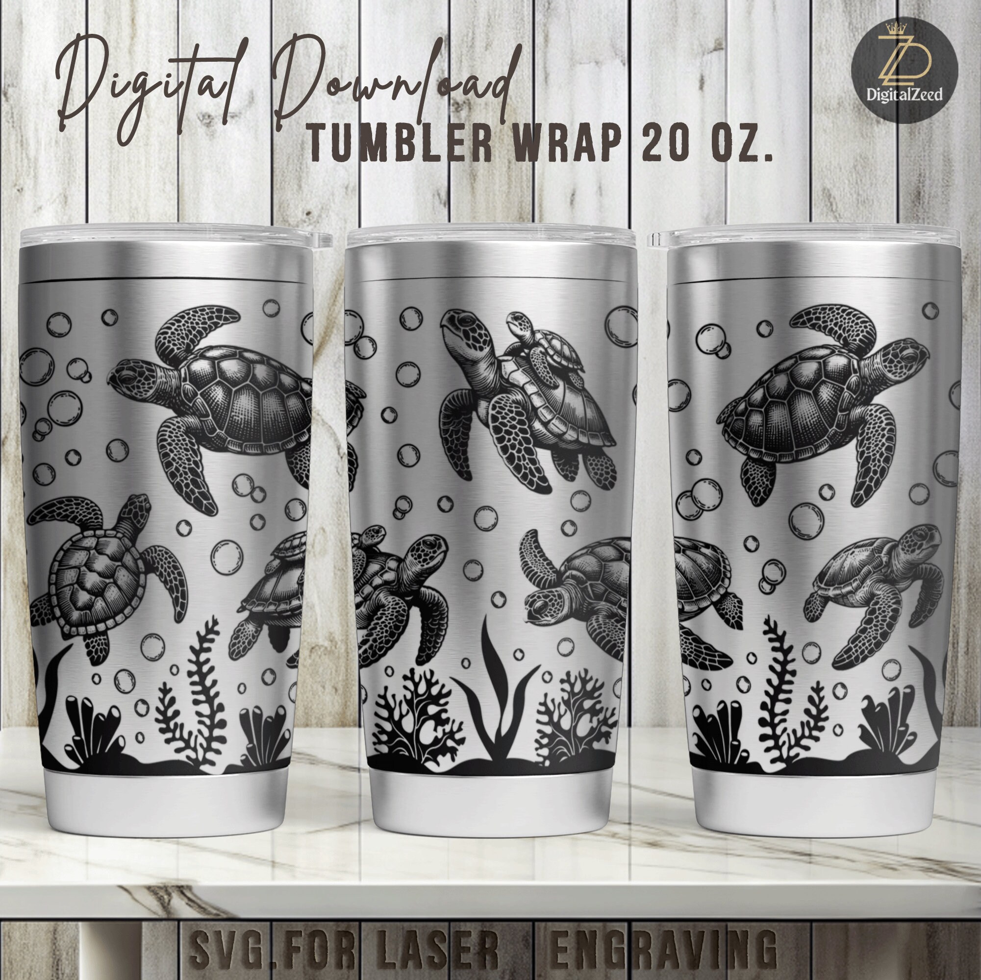 Sea Turtle Tumbler Wrap Laser SVG: 20oz Engraved Design (digital ...