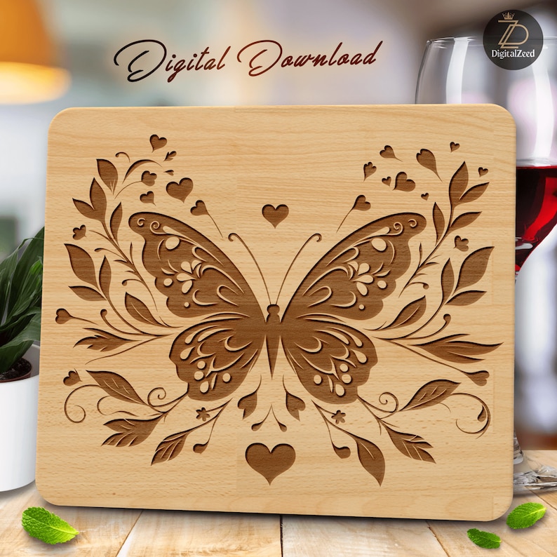 Butterfly Floral Laser Engraving SVG File: Charcuterie Board Design ...