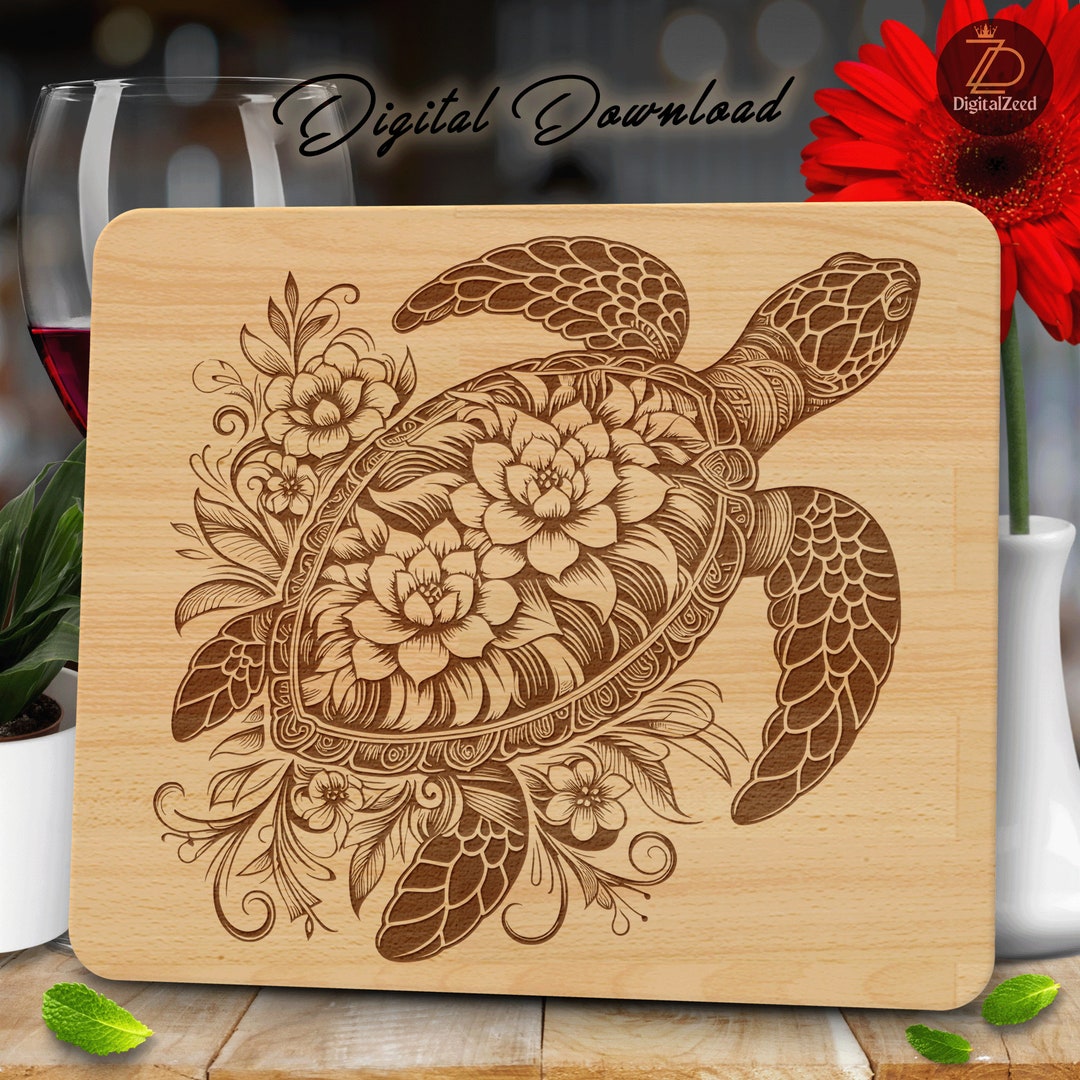 Floral Sea Turtle SVG: Laser Engraving Files, Charcuterie Design ...