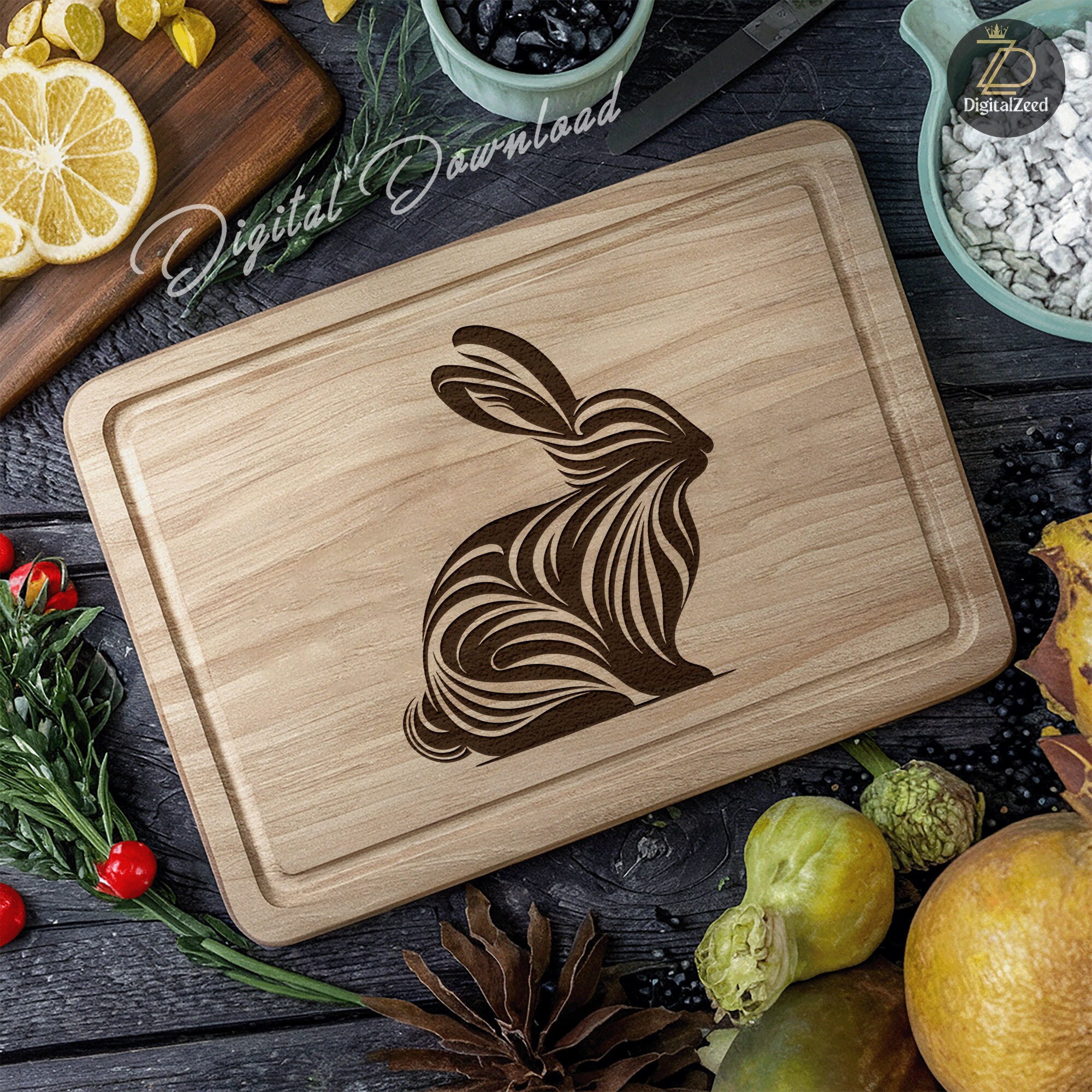 Abstract Rabbit SVG, Laser Engraving Cut Files, Bunny Charcuterie ...