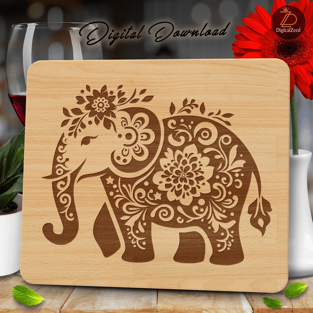 Cute Elephant Floral Svg, Elephant Laser Engraving Svg, Charcuterie ...