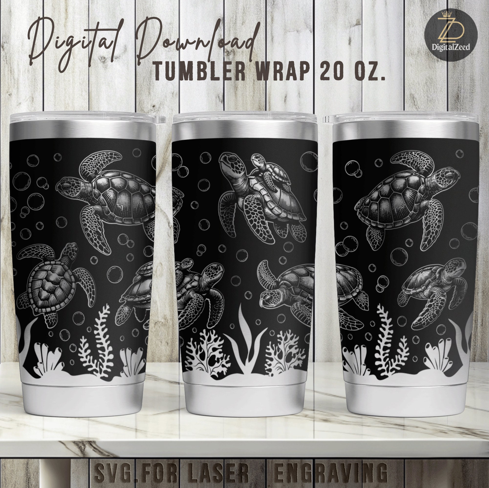 Sea Turtle Tumbler Wrap Laser SVG: 20oz Engraved Design (digital ...