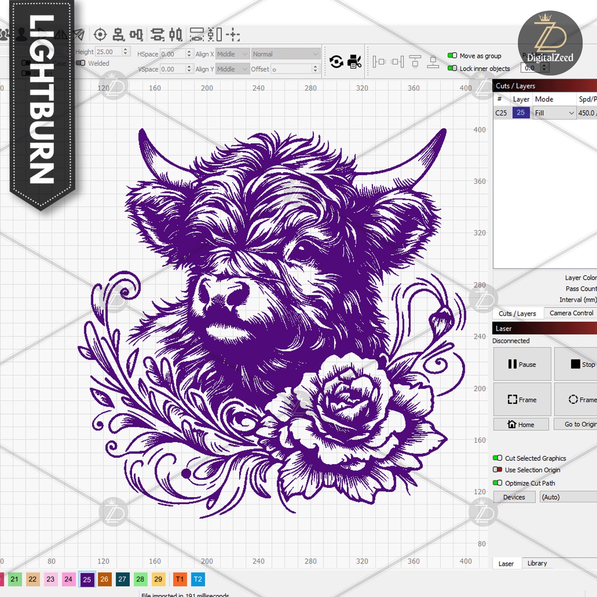 Highland Cow Floral Laser Cut File: Engraving SVG, PNG (digital ...