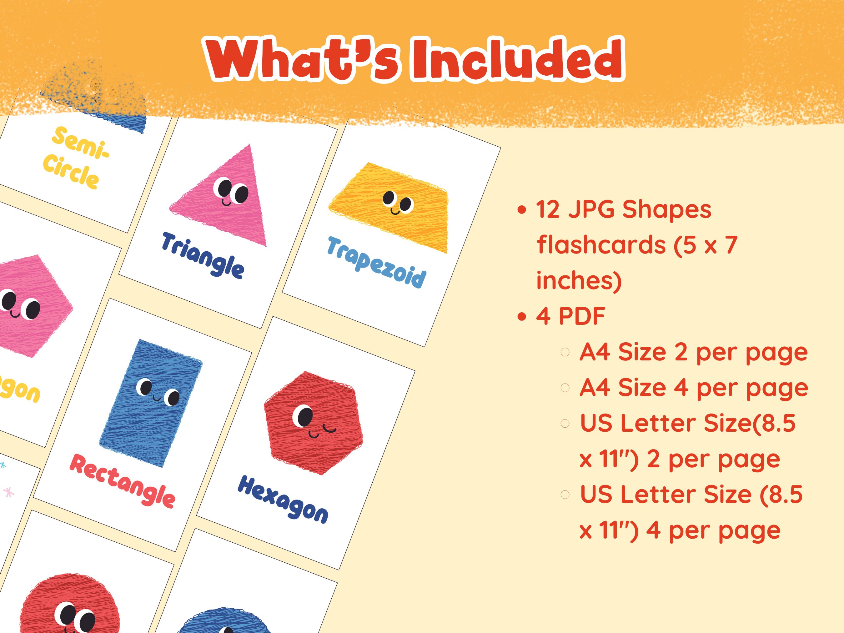 Fun Shapes Flashcards Preschool Material Geometric Flash Cards ...