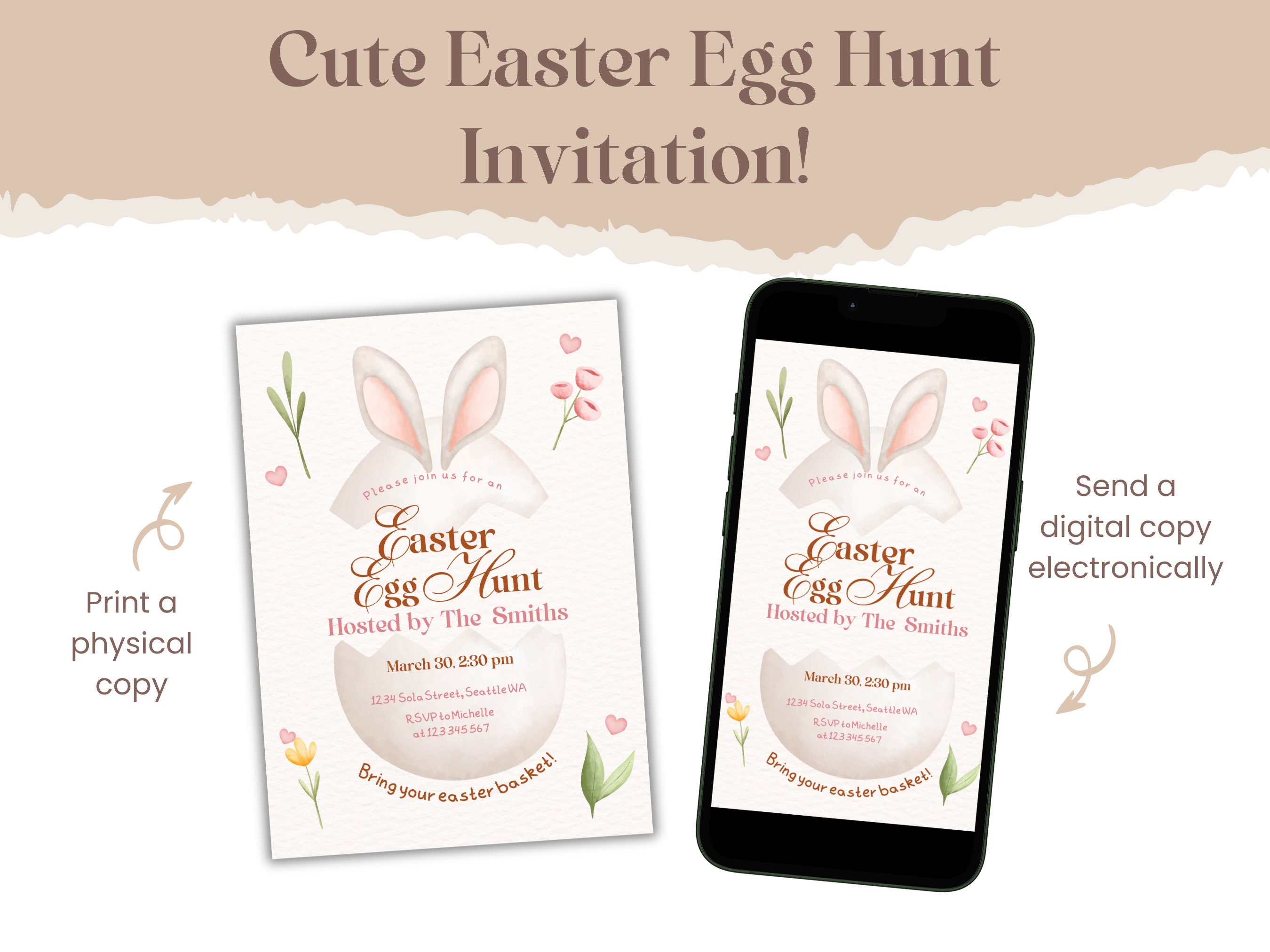 Easter Egg Hunt Brunch Minimalist Trendy Cottagecore Digital Invitation ...