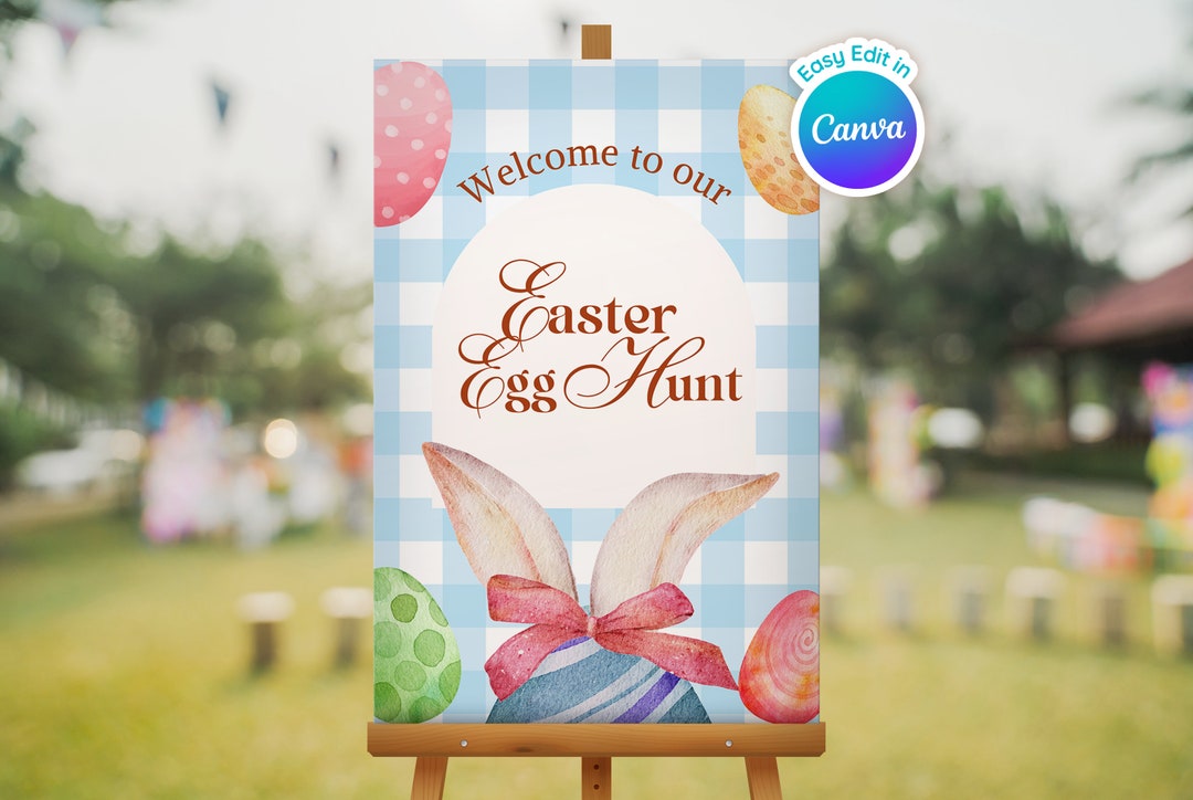 Welcome Party Sign Easter Egg Hunt Easter Brunch Spring Theme Bunny ...