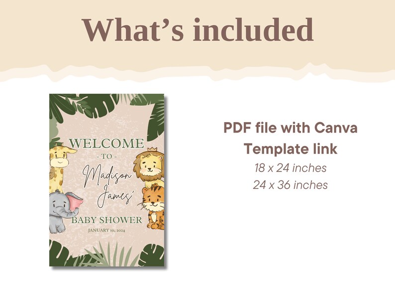 Welcome Party Sign Baby Shower Jungle Safari Theme Template Editable in ...