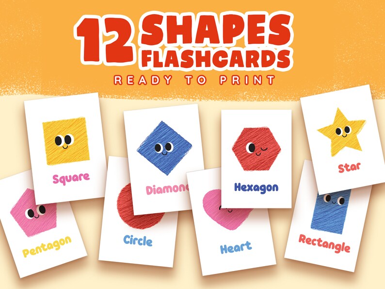 Fun Shapes Flashcards Preschool Material Geometric Flash Cards ...