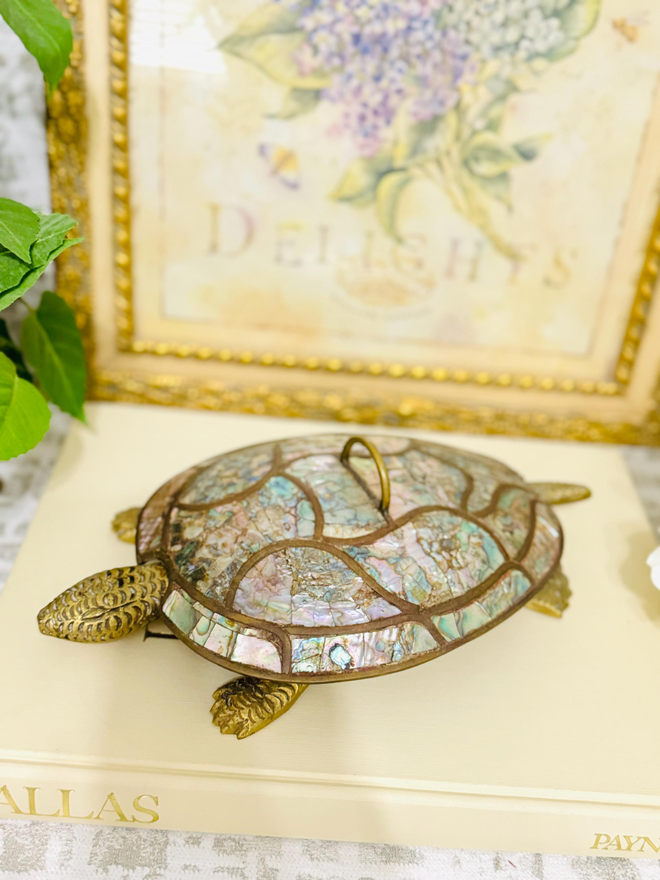 Rare Vintage Mexican Mid-century Abalone and Brass Turtle Serving Bowl ...