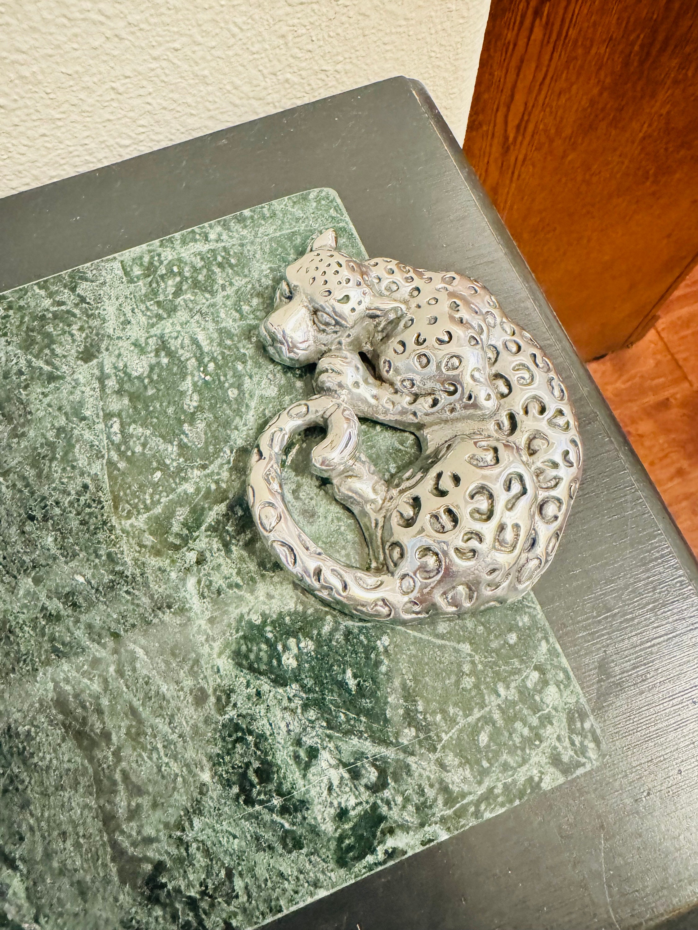 Arthur Court Jaguar Leopard Panther Handles Green Marble Cheese Serving ...