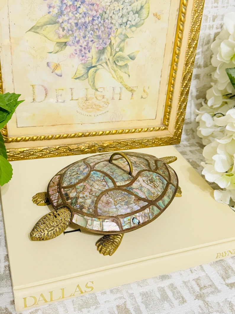 Rare Vintage Mexican Mid-century Abalone and Brass Turtle Serving Bowl ...