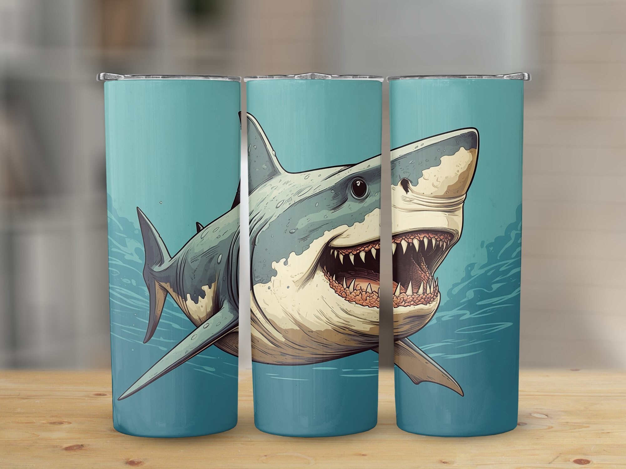 Cartoon Shark 20 Oz Tumbler, Funny Shark Tumbler, Funny Shark Gifts for ...