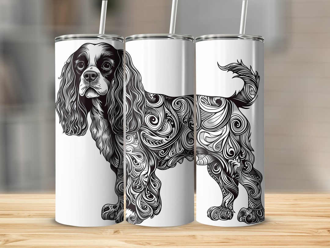 Unique Swirly Pattern Cavalier King Charles Spaniel Tumbler, Artistic ...