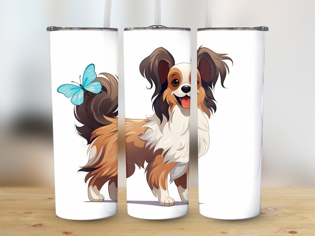 Cute Cartoon Papillon Tumbler, 20 Oz Skinny Tumbler, Papillon Gifts for ...