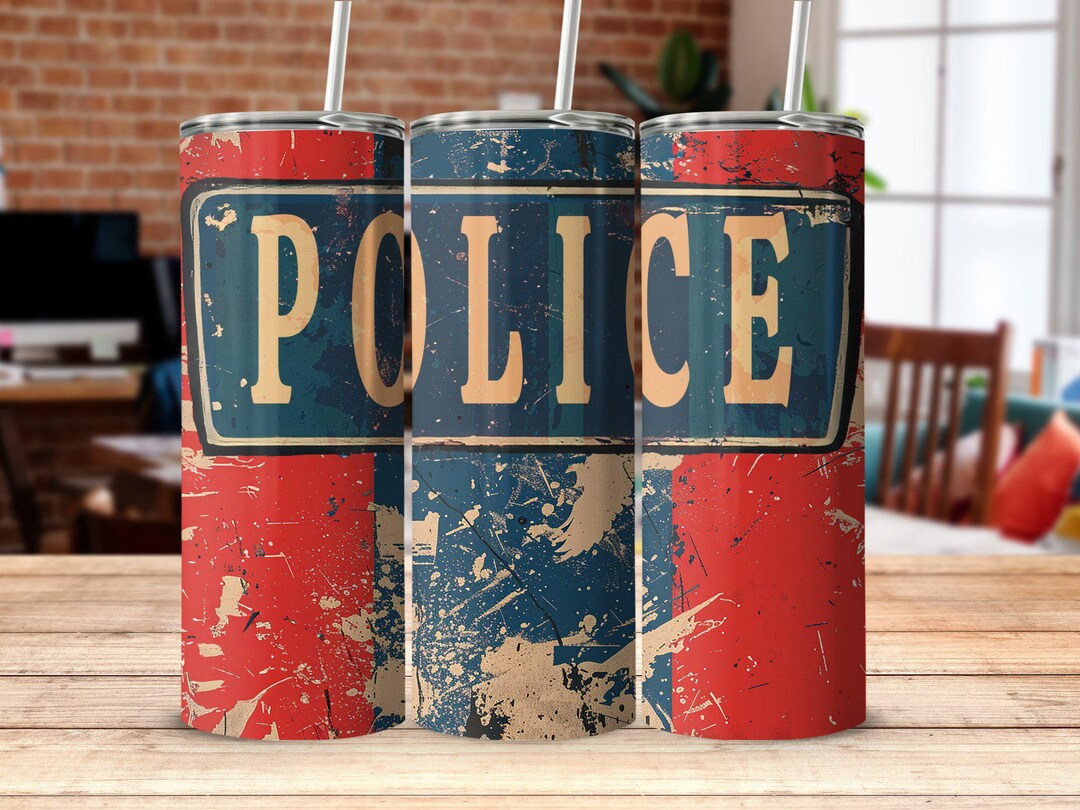 Vintage Police Sign Tumbler - Retro Style Drinkware for Law Enforcement ...