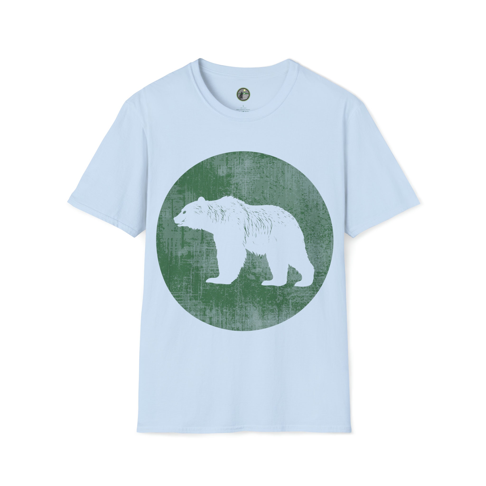 Grunge Bear in Green Circle. T-shirt Unisex Softstyle. Gift for Wild ...