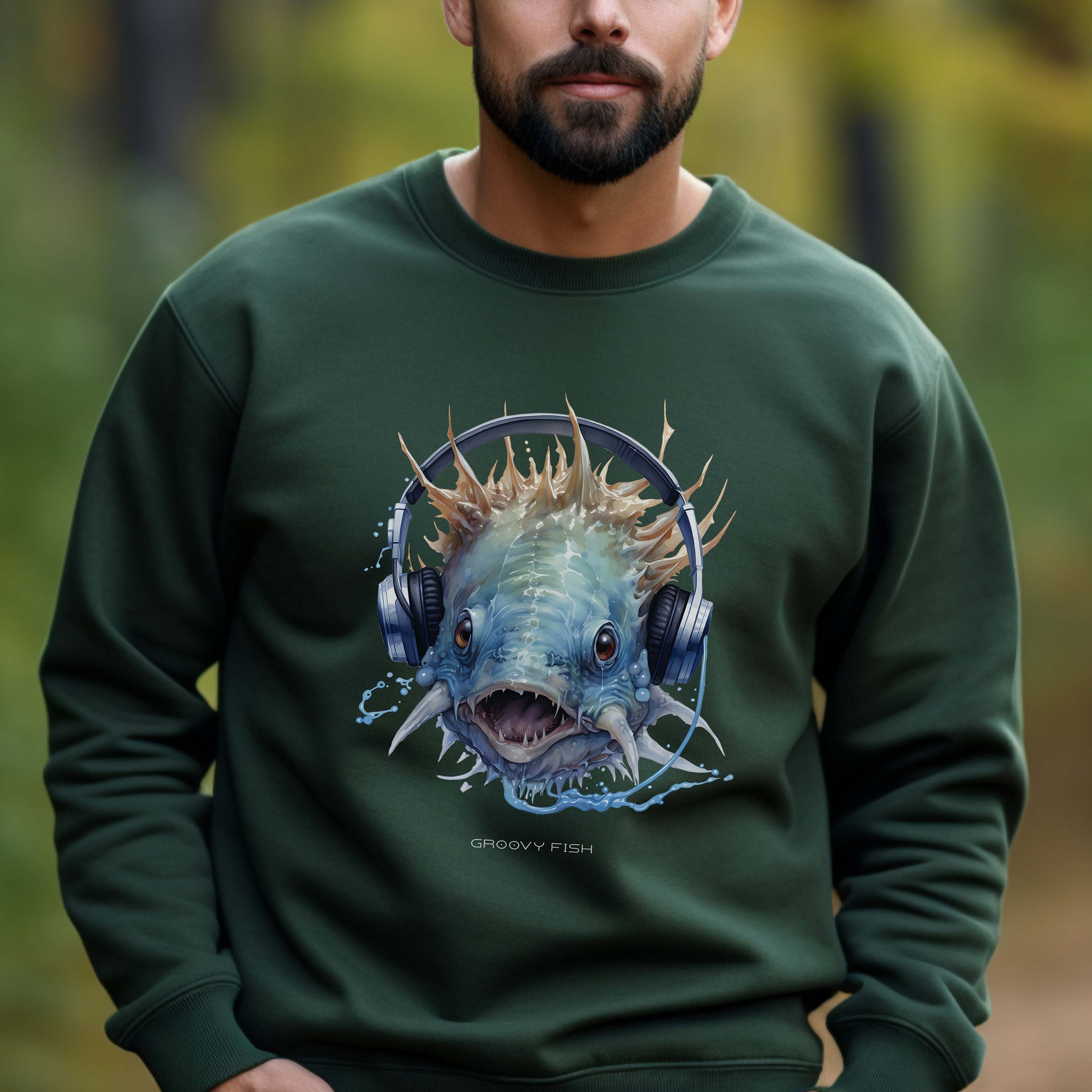 Dive Into Eco-friendly Grooves: Groovy Fish Sweatshirt. Unisex Heavy ...