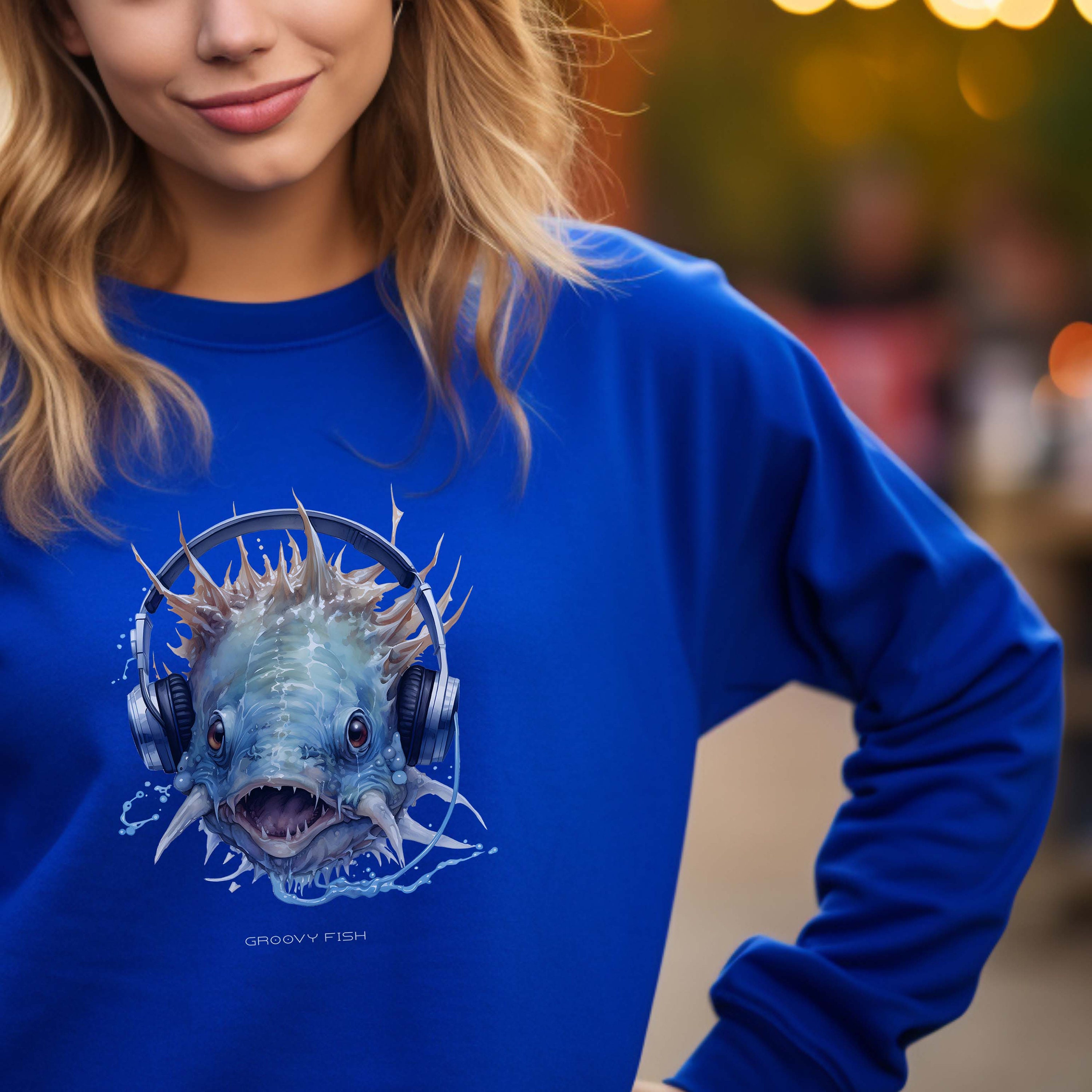 Dive Into Eco-friendly Grooves: Groovy Fish Sweatshirt. Unisex Heavy ...