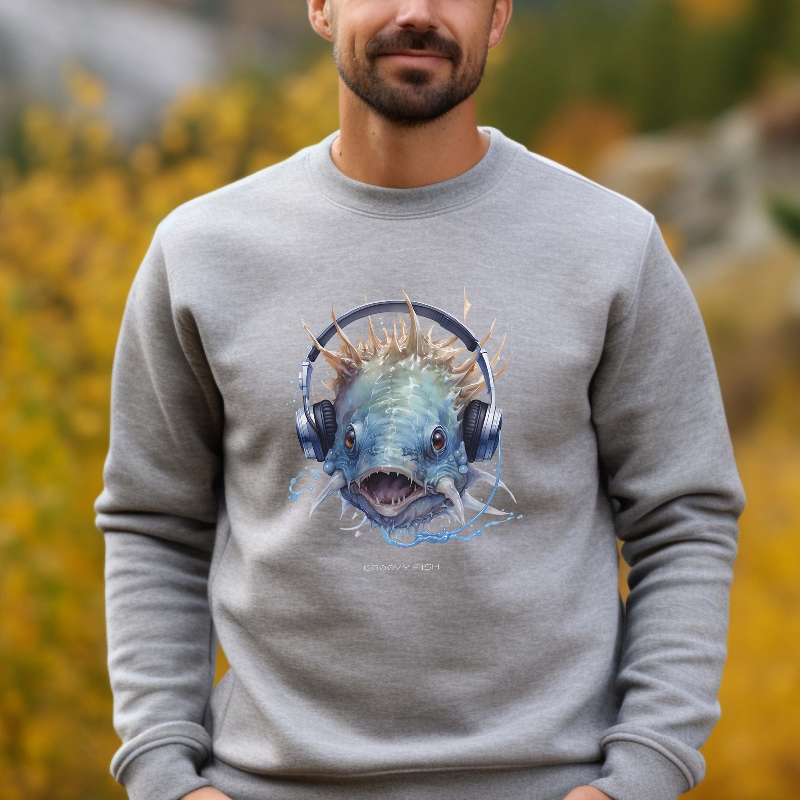Dive Into Eco-friendly Grooves: Groovy Fish Sweatshirt. Unisex Heavy ...