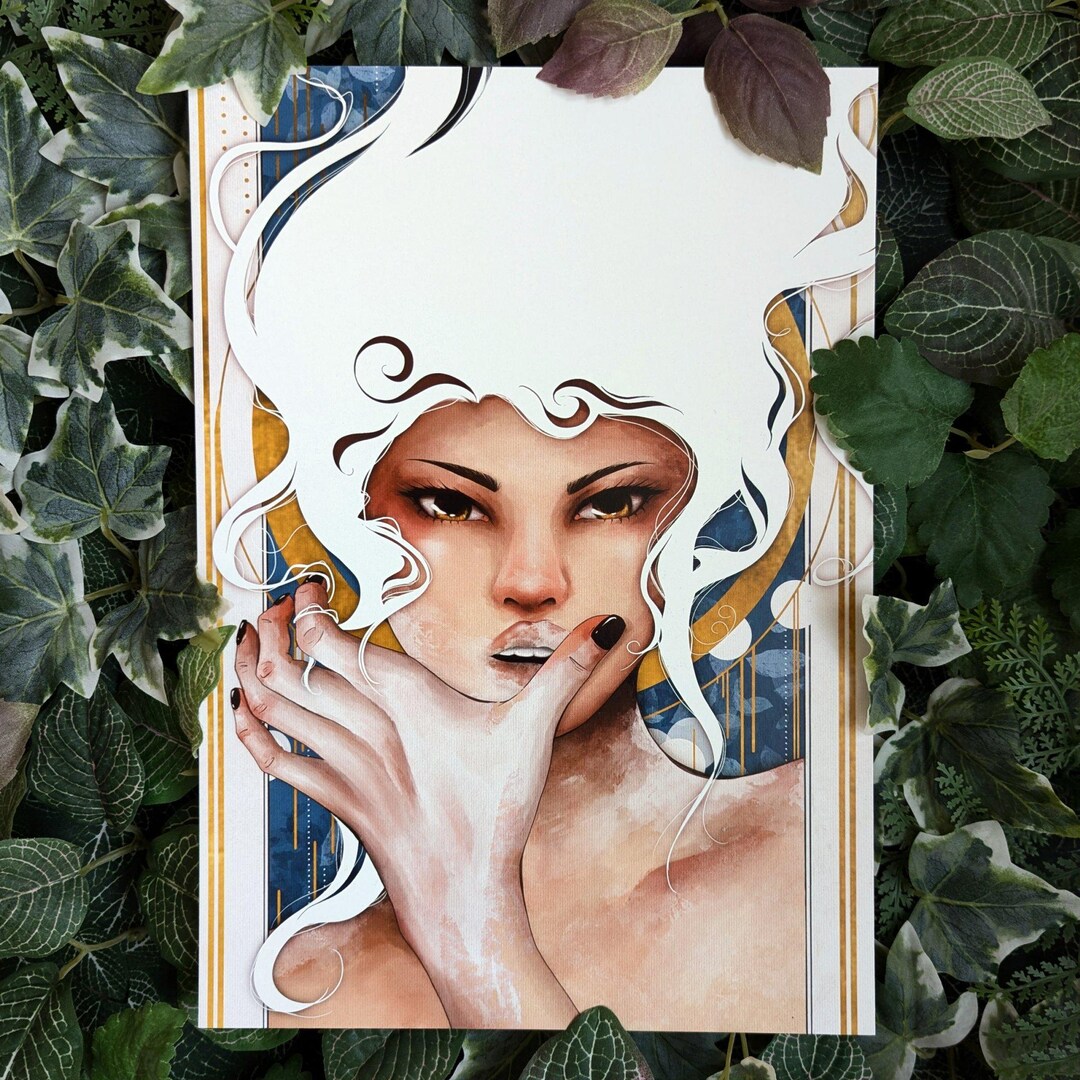 Art Print whiteout Illustration Art Nouveau Drawing Portrait Art Deco ...