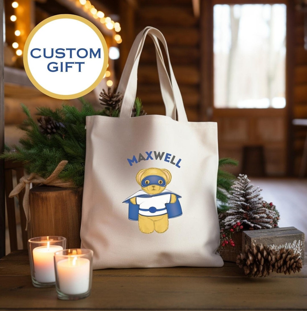 SUPERHERO Teddy Bear Cotton Canvas Tote Shopping School Library Bag ...