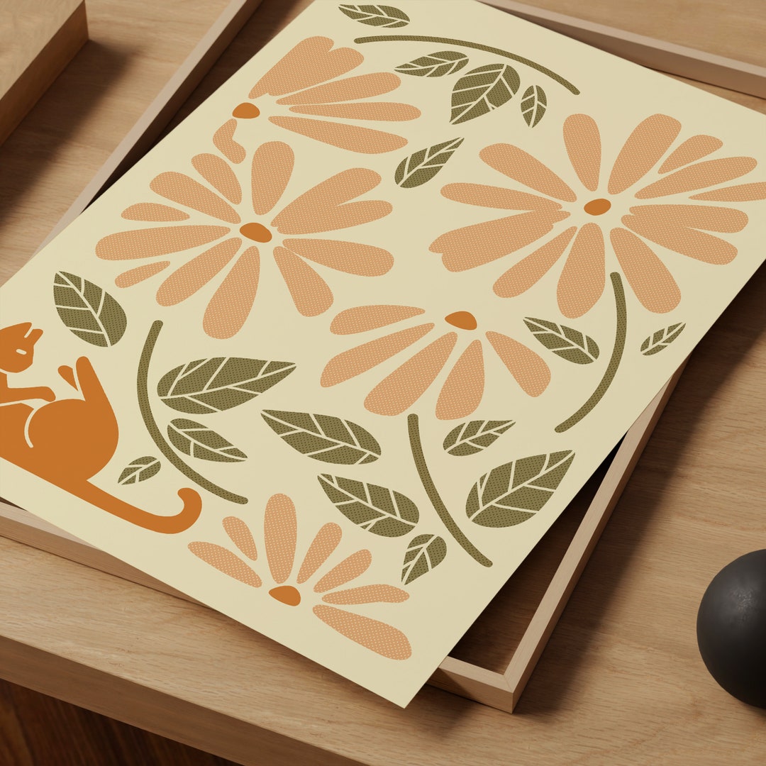 Boho Cat With Flowers Printable Art - Etsy