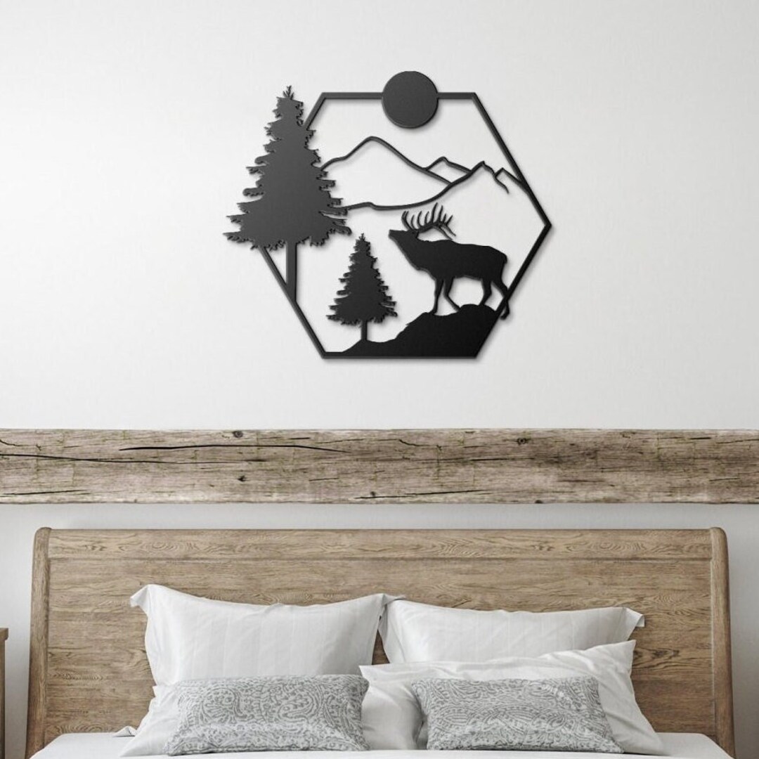 Elk at Midnight Metal Wall Art: Mountain Scene - Etsy