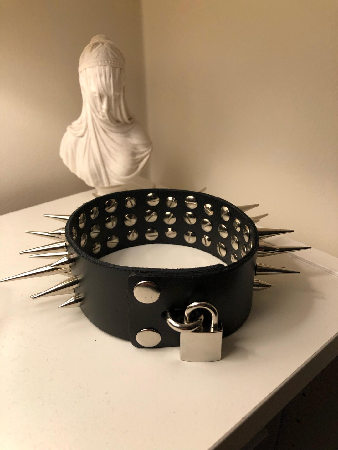 Calf Leather Spiked Collar - Etsy